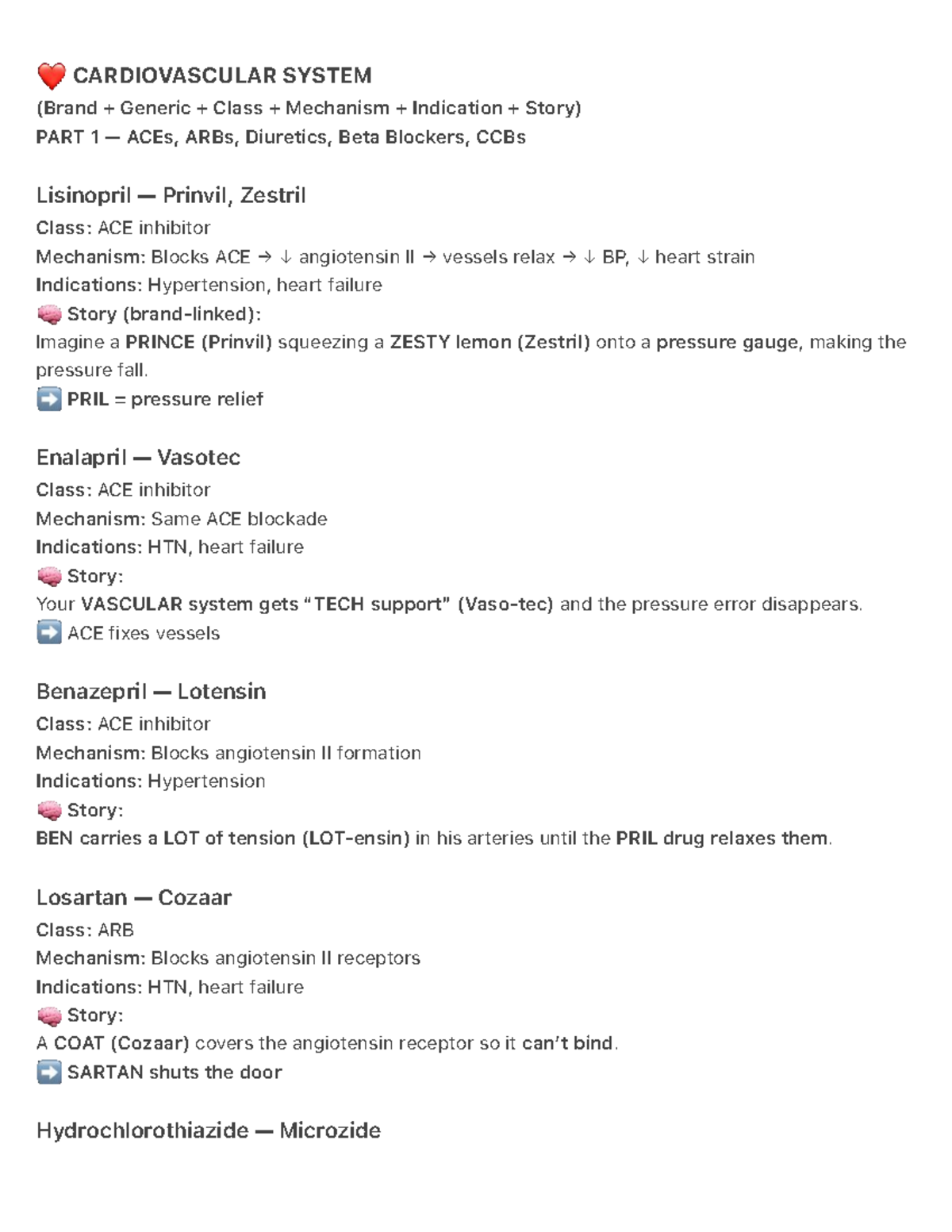 CARDIOVASCULAR SYSTEM PART 1: Mechanisms & Indications of Key Drugs ...