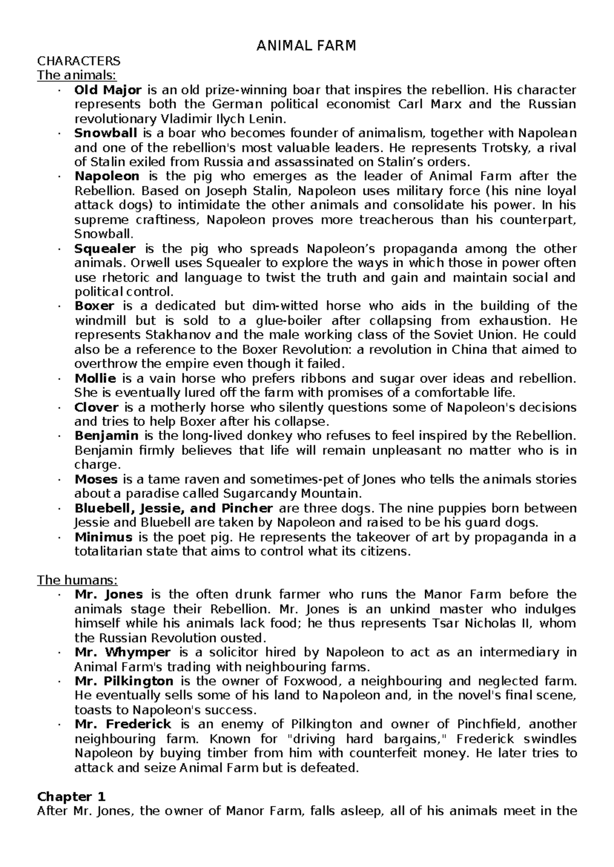 Animal Farm Character Analysis and Summary (ENG 101) - Studocu