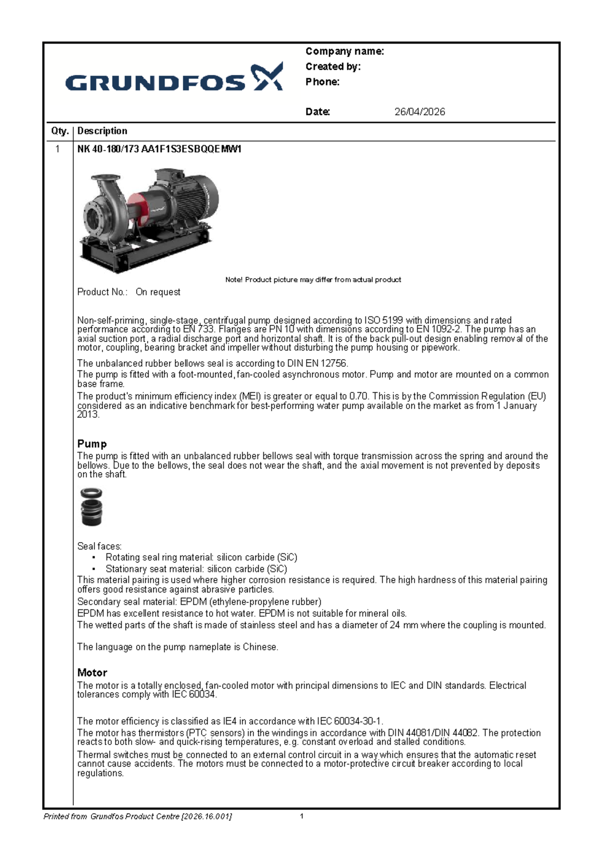 NK40-180 173 - Centrifugal Pump Selection Data and Specifications - Studocu