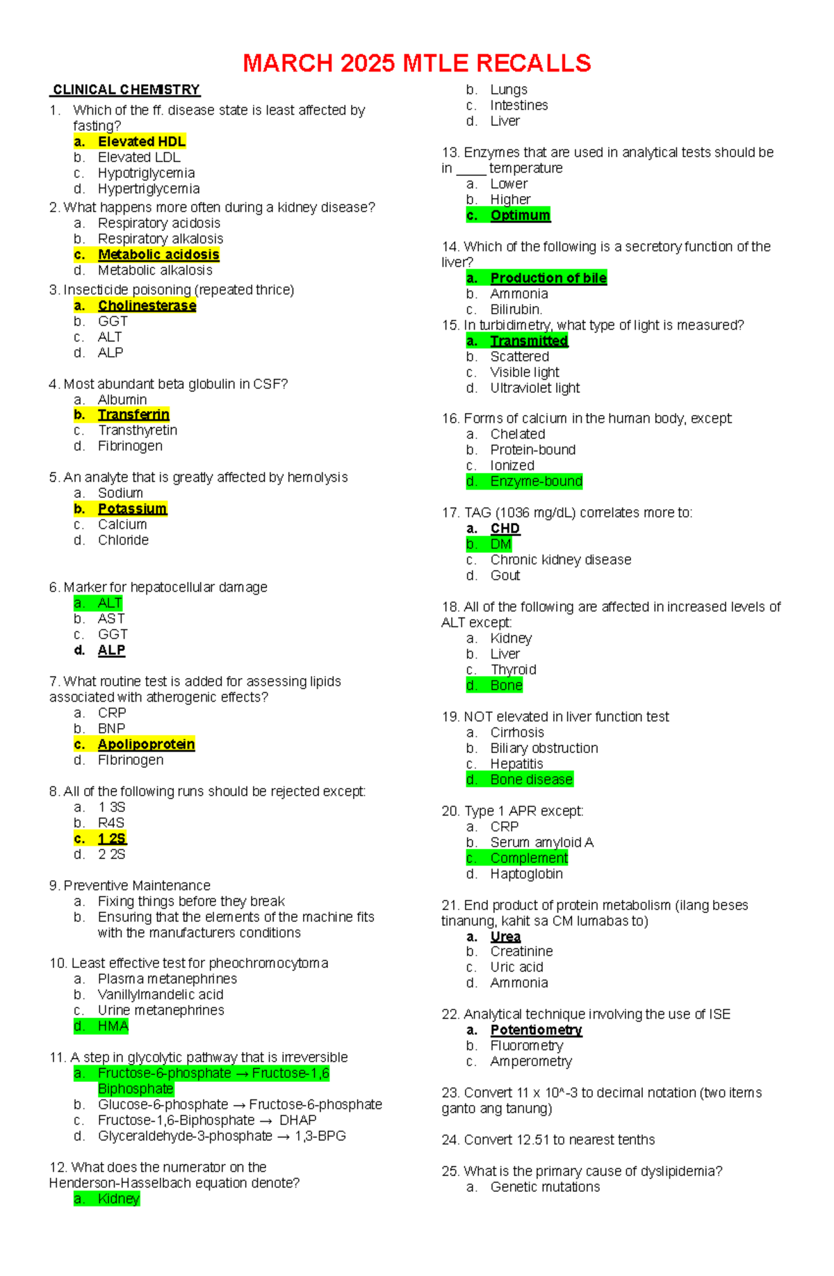 MARCH 2025 MTLE RECALLS: Clinical Chemistry, Microbiology & Hematology ...