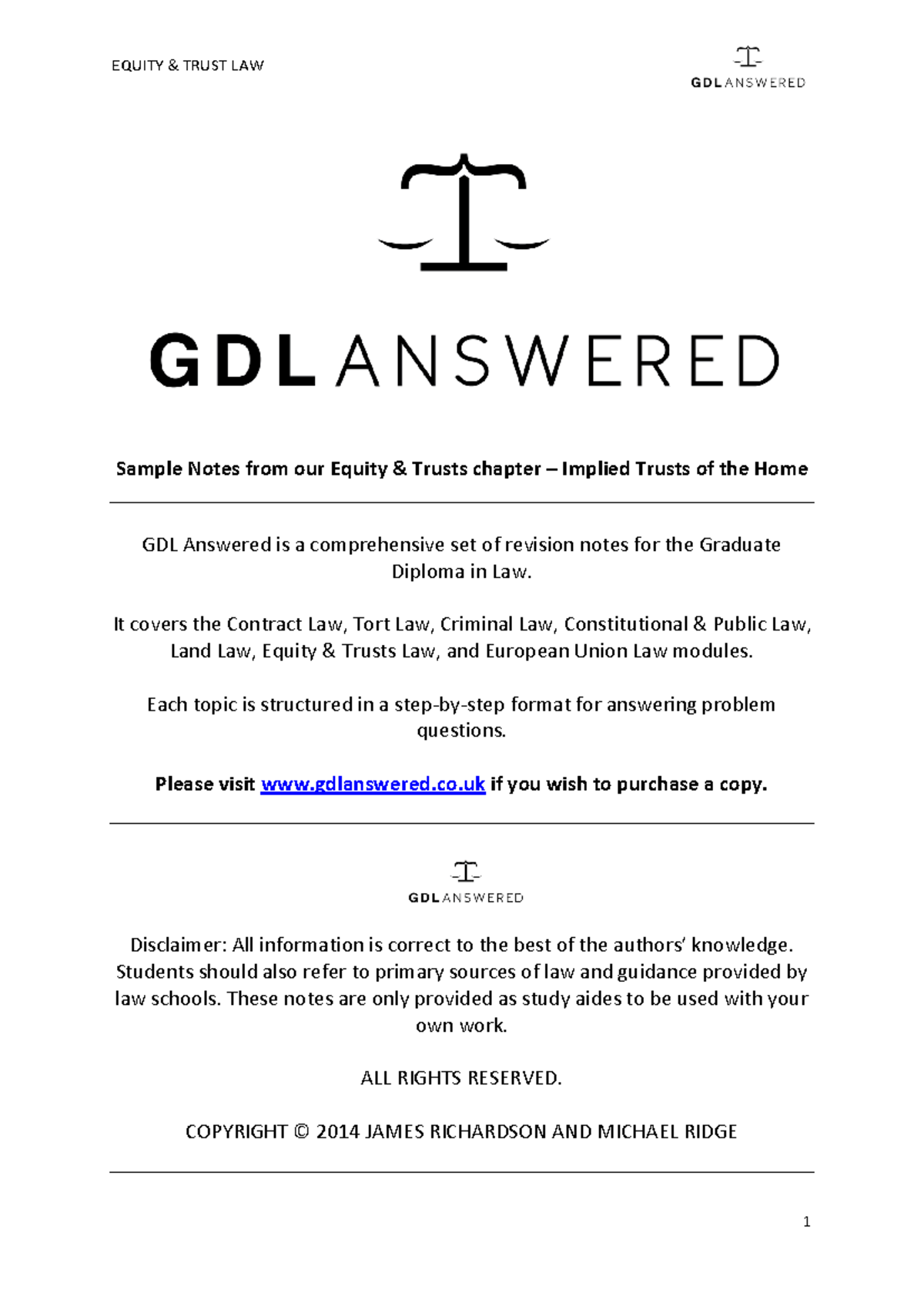 GDL Notes: Chapter on Implied Trusts of the Home in Equity & Trust Law ...