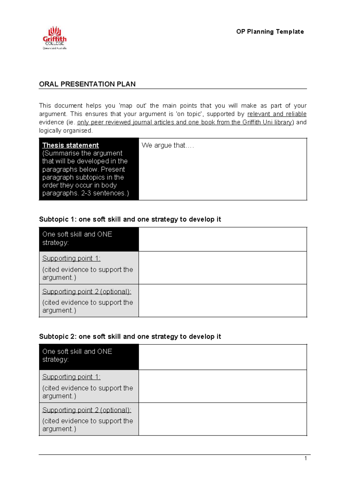 OP Planning Template: Oral Presentation Strategy Guide - Studocu