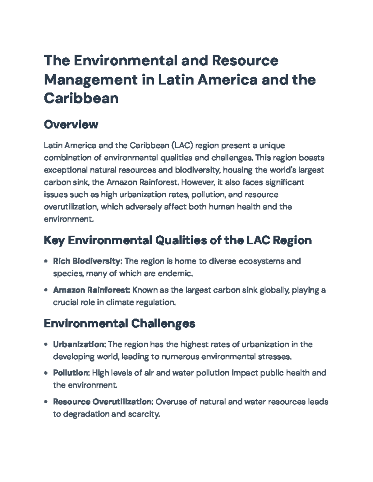 Environmental and Resource Management in Latin America and the ...