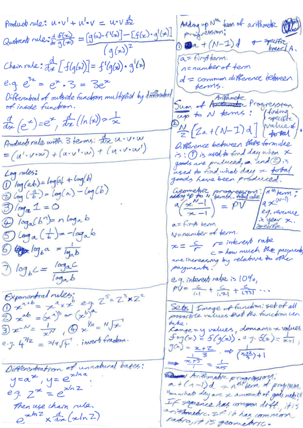 FINC102 Midterm Cheat Sheet: Product & Chain Rules in Calculus - Studocu
