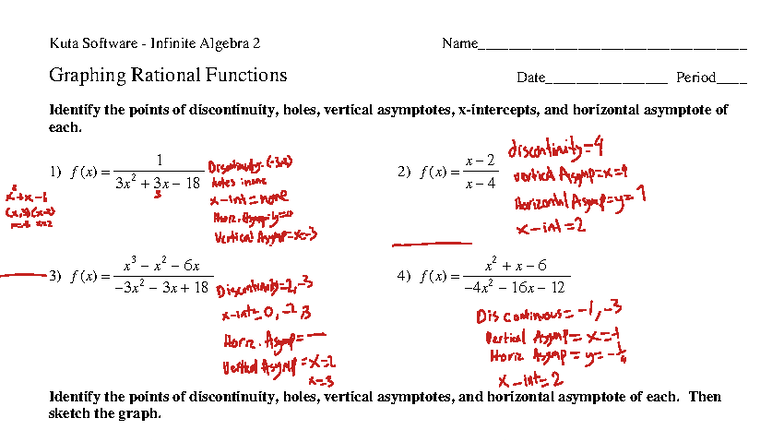 Graphing Rational Functions: Points of Discontinuity & Asymptotes ...