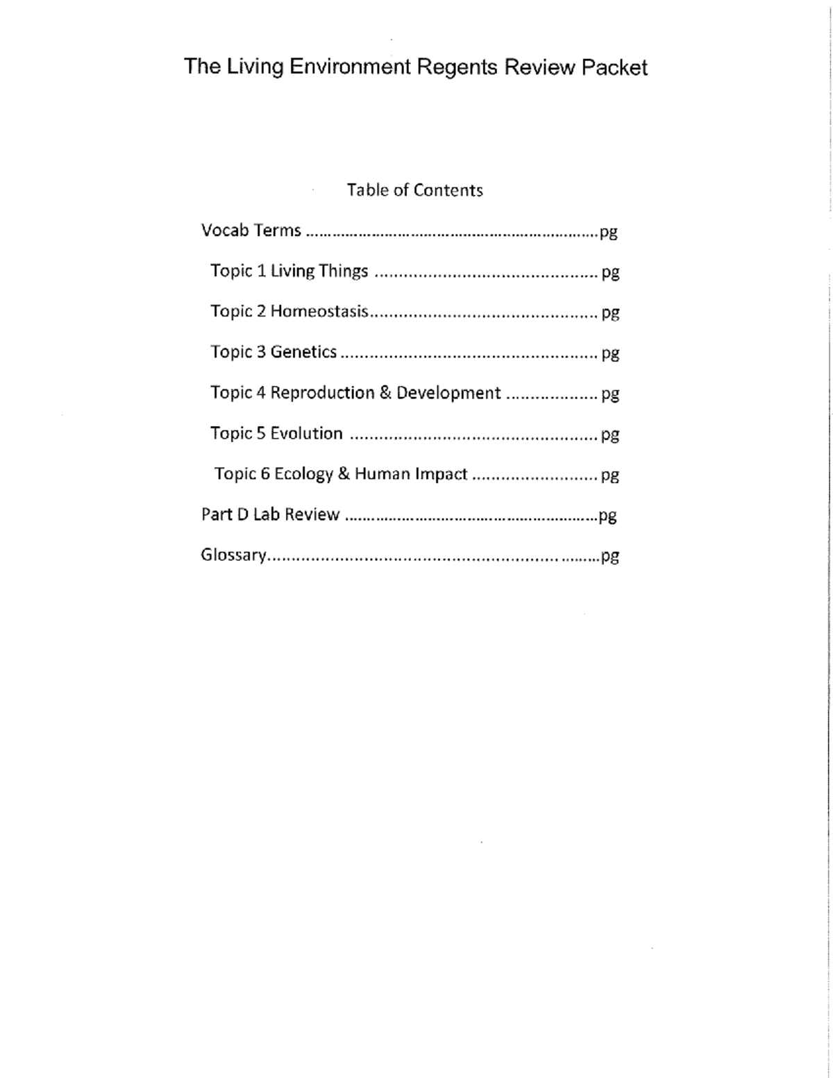 Living Environment Regents Review Sheet: Key Concepts & Vocab - Studocu