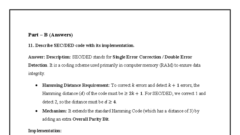 FTS Answer (CT - 2 - Set B) - Part – B (Answers) Describe SEC/DED code ...