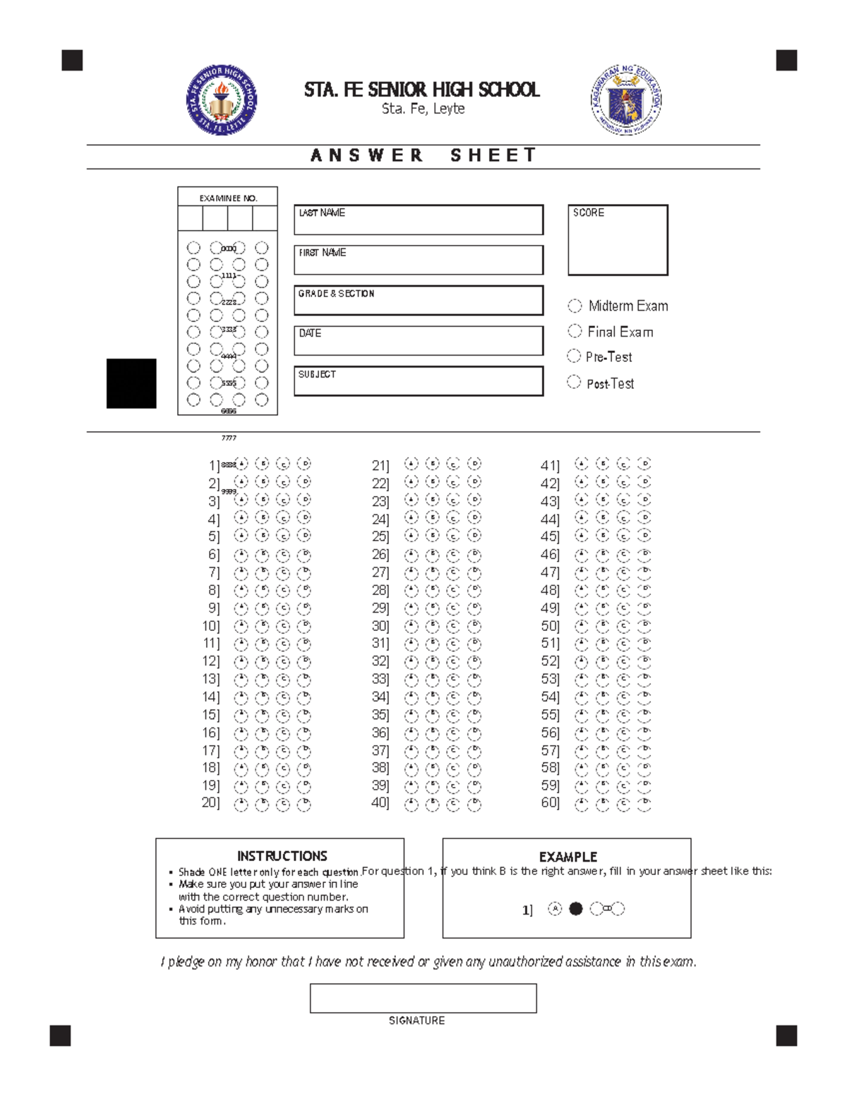 Midterm Exam Answer Sheet Sample for Shading Techniques - Studocu