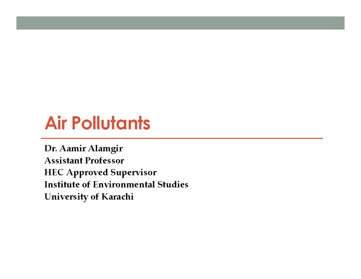 Air Pollution Lecture Notes - Types & Effects of Air Pollutants - Studocu
