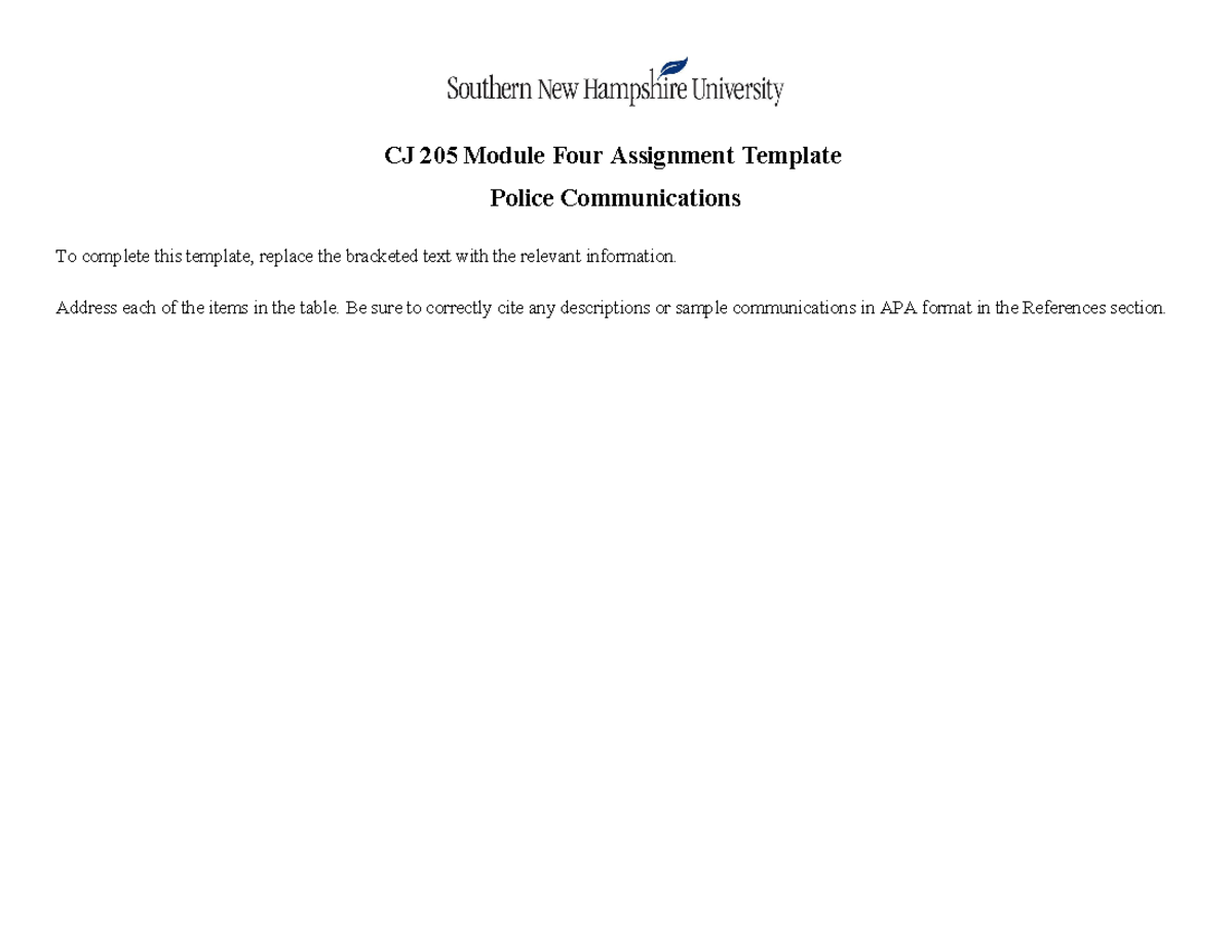 CJ 205 Module Four Assignment - Address each of the items in the table ...
