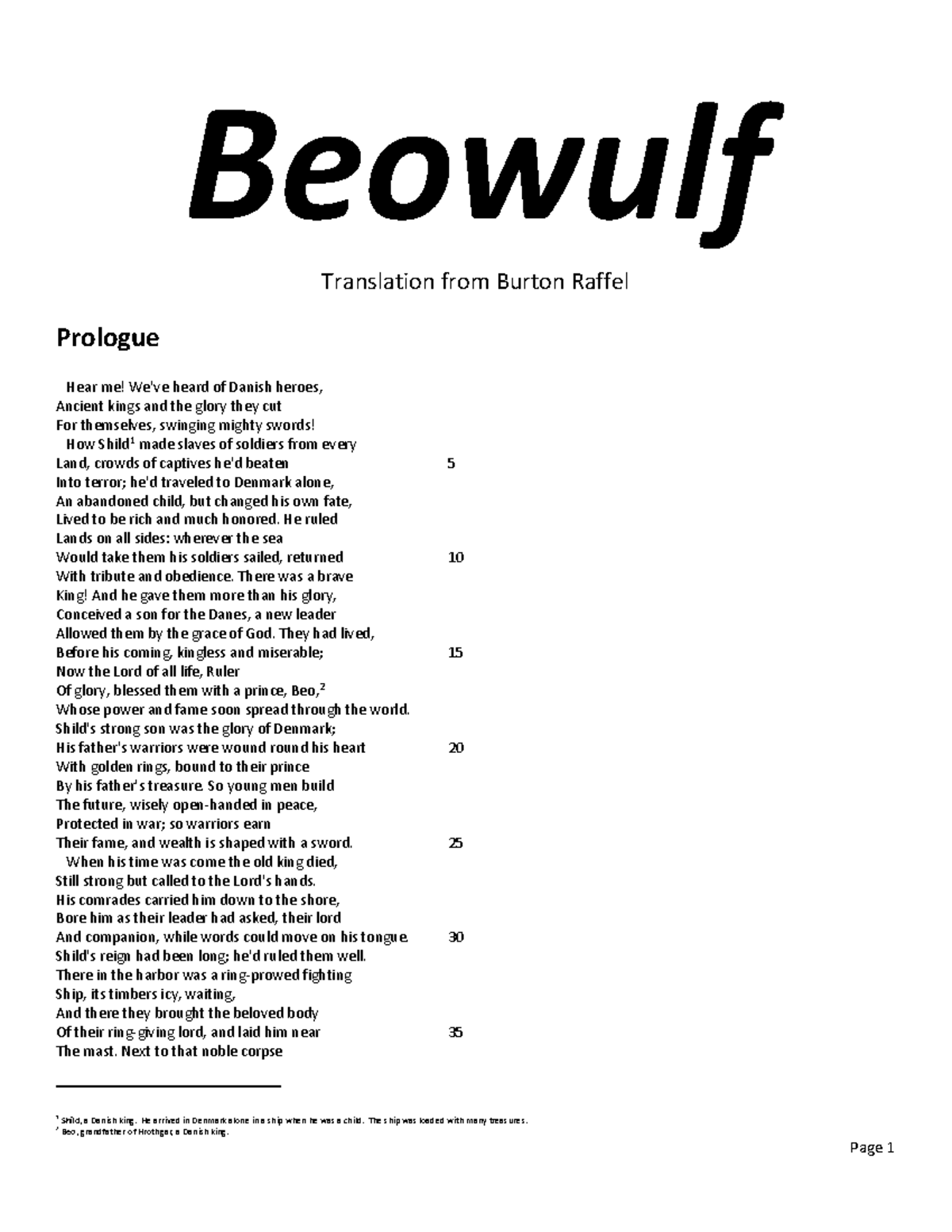 Beowulf: Burton Raffel Translation - Munoz 2017 Study Notes - Studocu