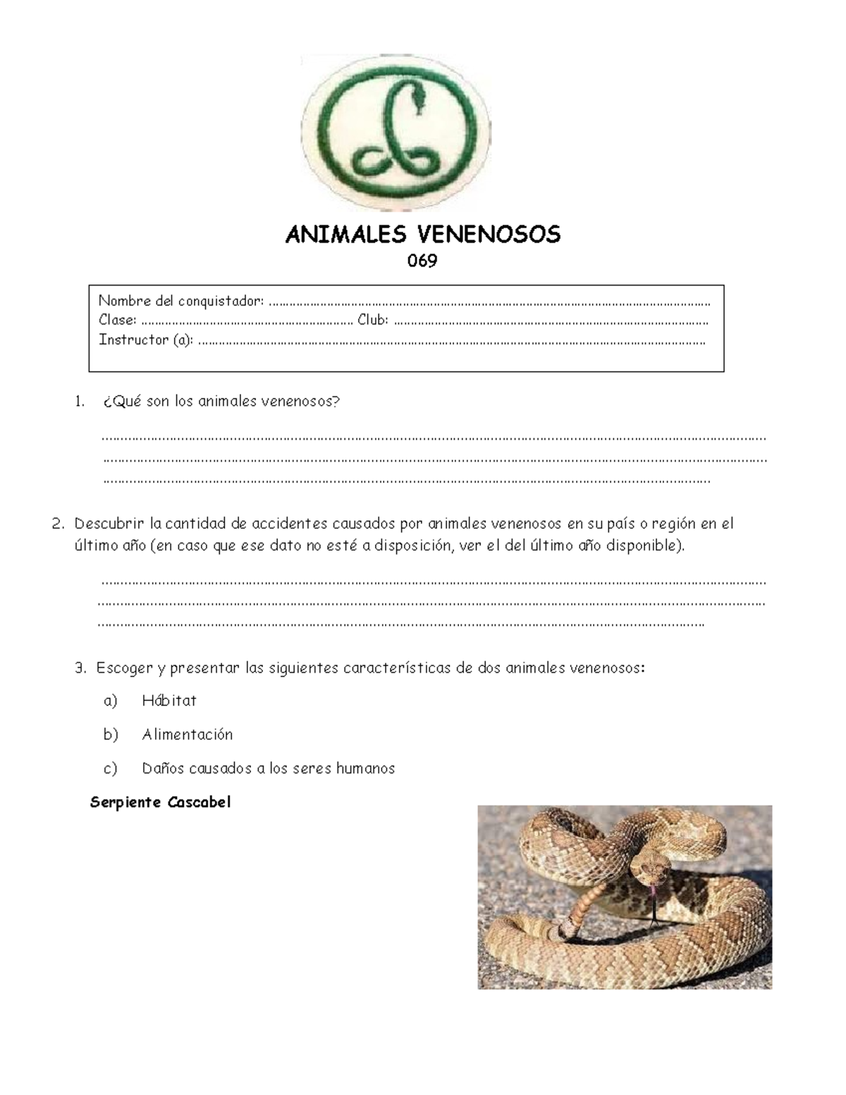 Animales venenosos hoja de trabajo - ANIMALES VENENOSOS 069 1. ¿Qué son ...