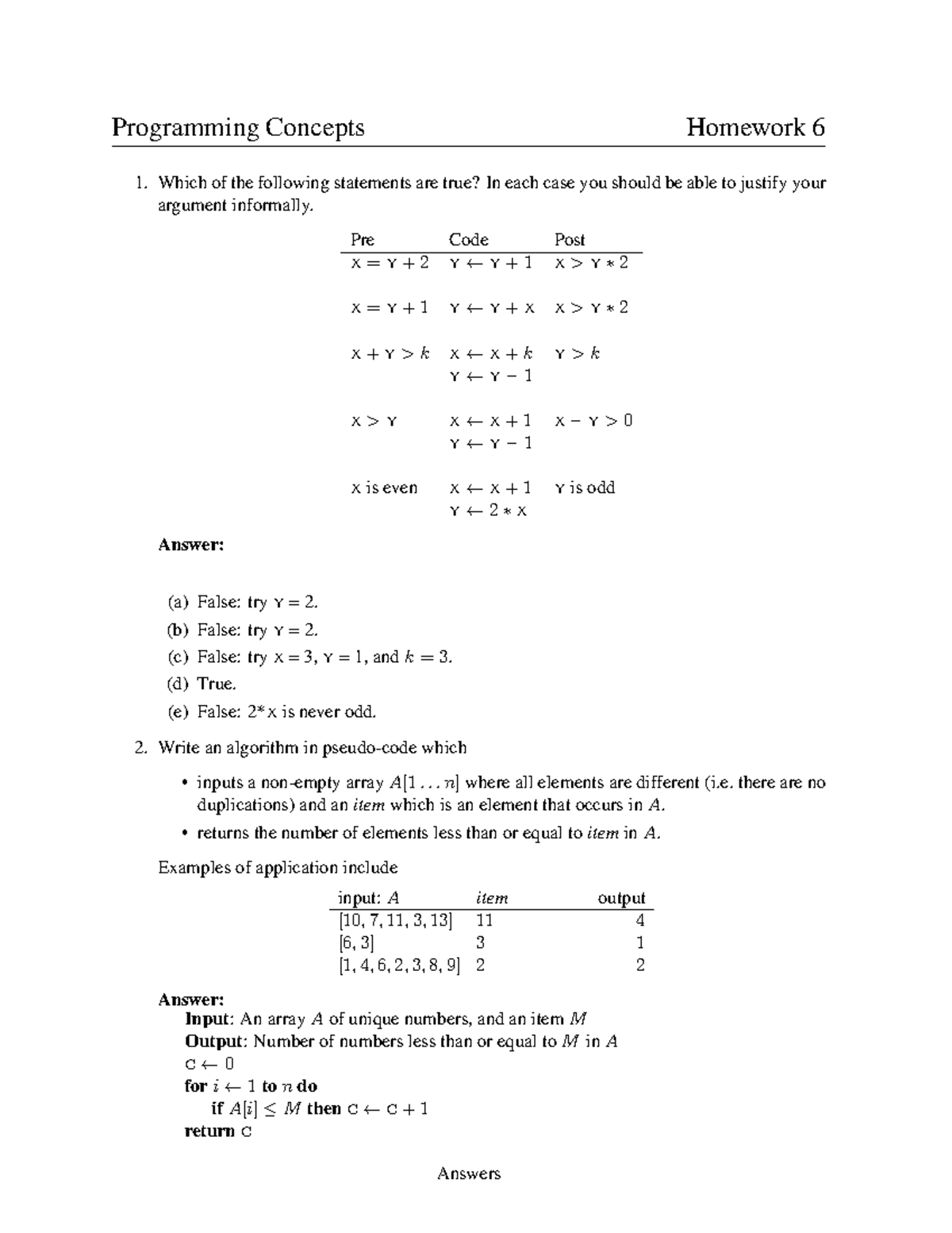 Answer sheet for homework 6 - Programming Concepts Homework 6 Which of ...