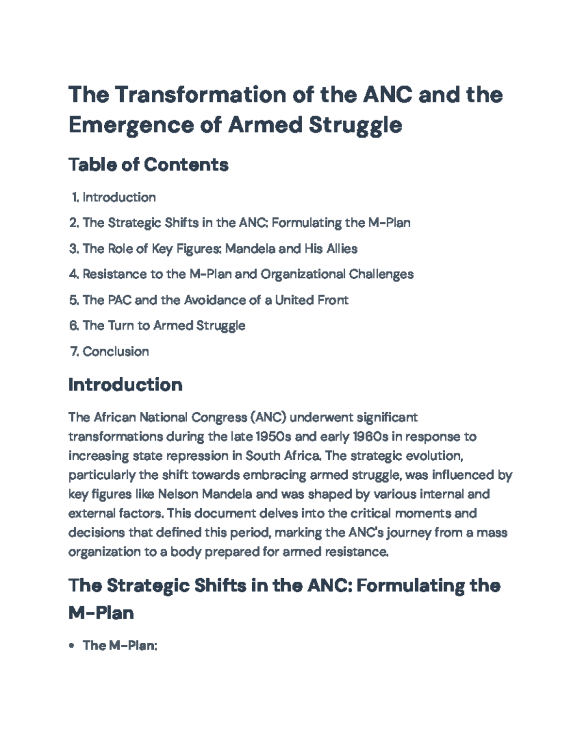 The ANC's Strategic Evolution: M-Plan & Armed Struggle Insights - Studocu