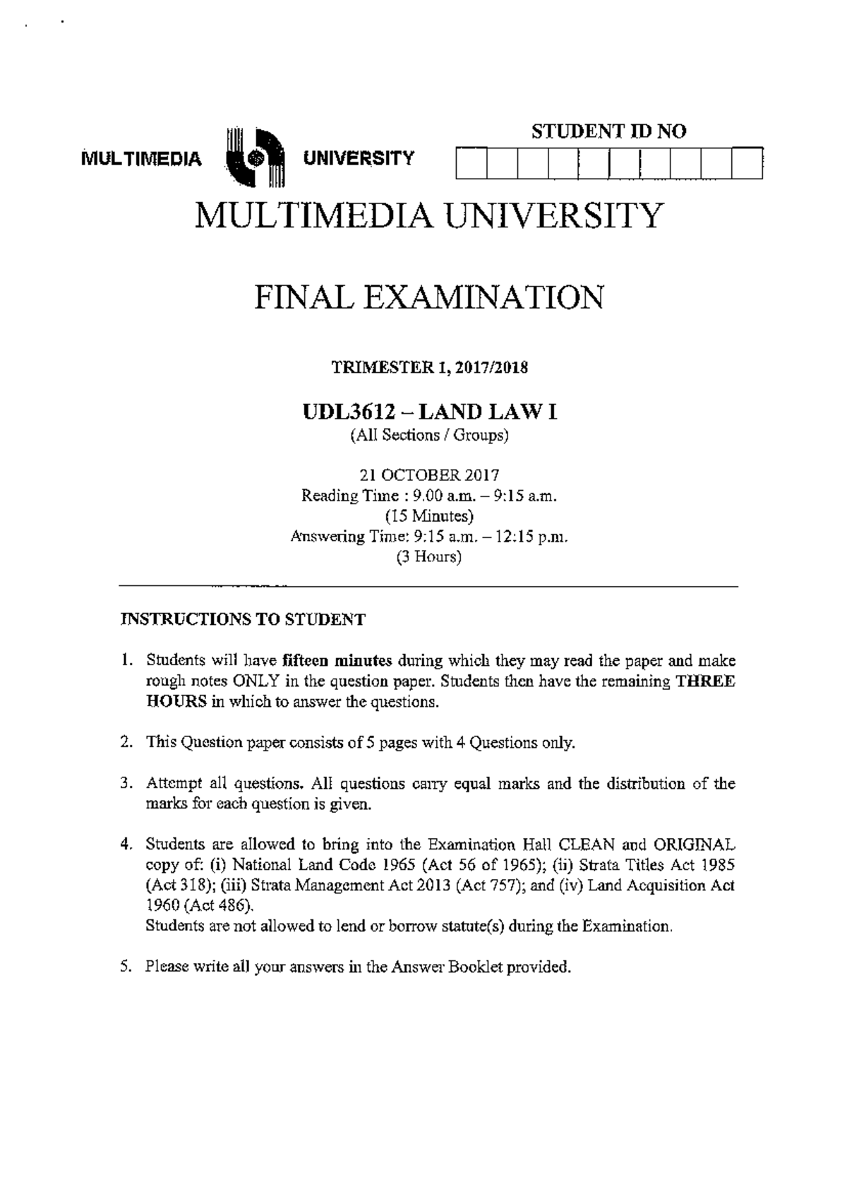 Past Year Exam Paper for Review and Practice - Studocu