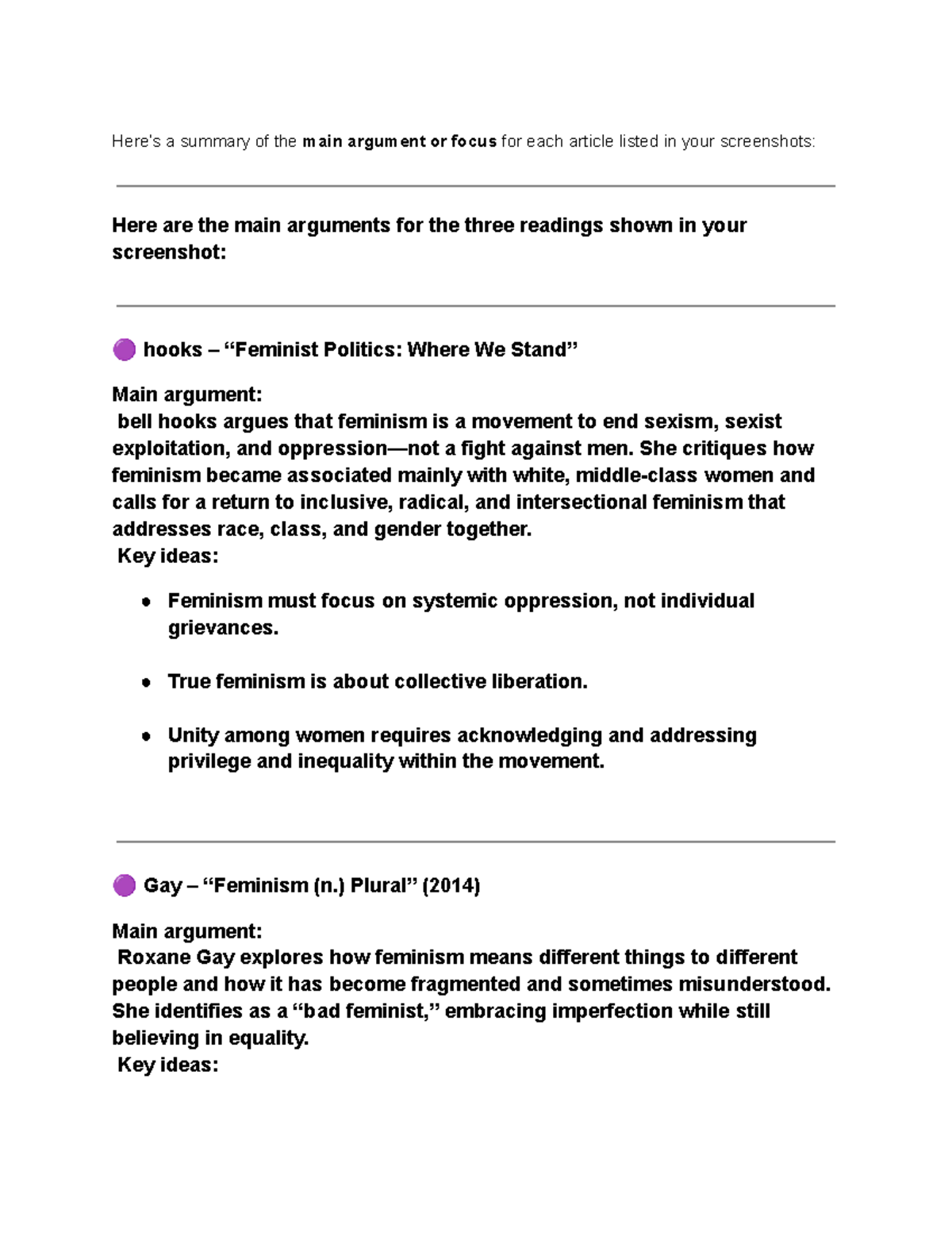 Feminist Literature Review: Key Texts and Arguments (WGS 101) - Studocu