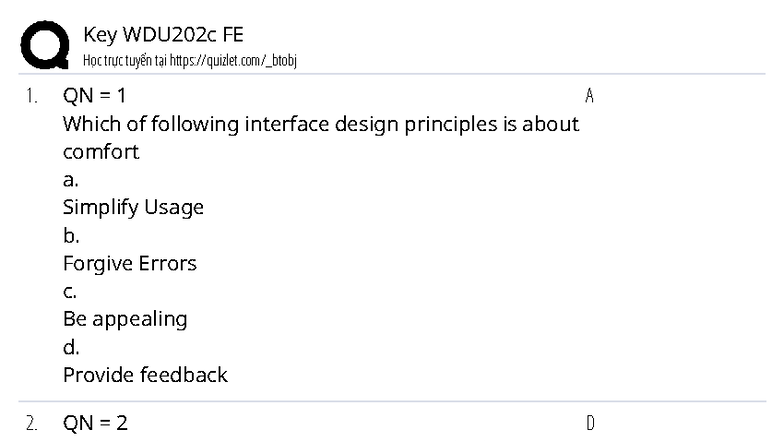 Key WDU202c Final Exam: Interface Design Principles & Usability - Studocu