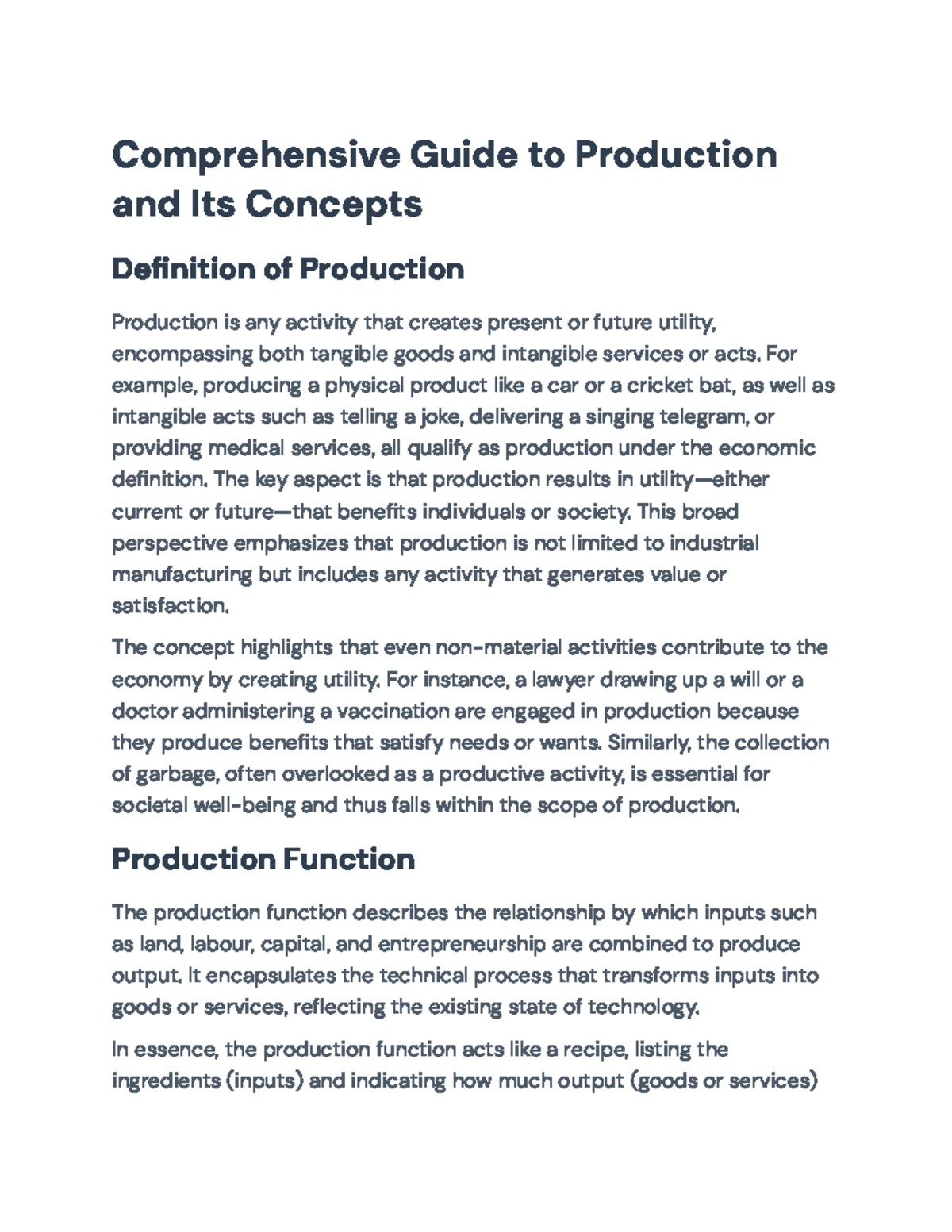 Comprehensive Guide to Production: Concepts, Functions, and ...