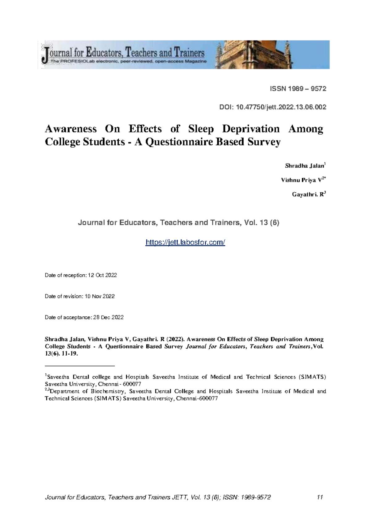 Awareness on Effects of Sleep Deprivation Among College Students: A ...