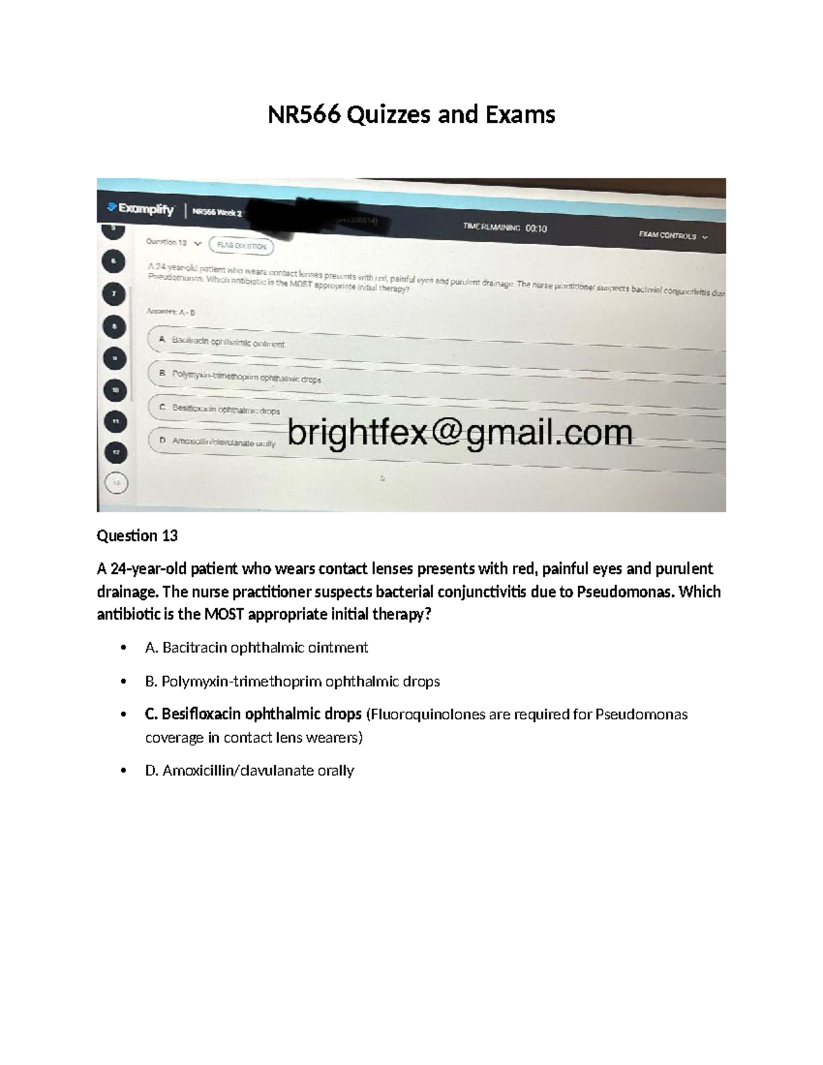 NR566 Quiz: Bacterial Conjunctivitis Treatment Options - Studocu