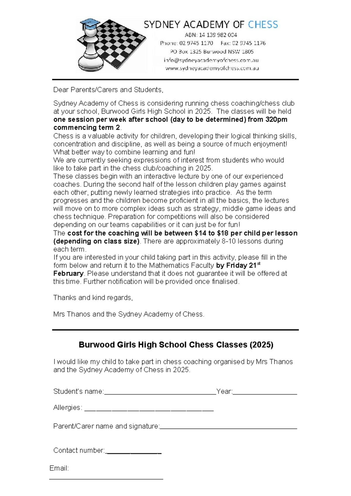 Burwood Girls High School Chess Club Expression of Interest 2025 - Studocu