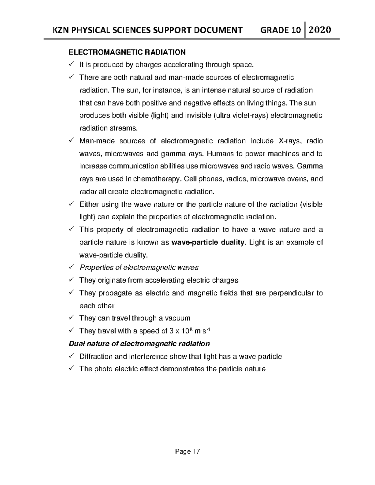 KZN PHYSICAL SCIENCES GRADE 10: Electromagnetic Radiation Overview ...