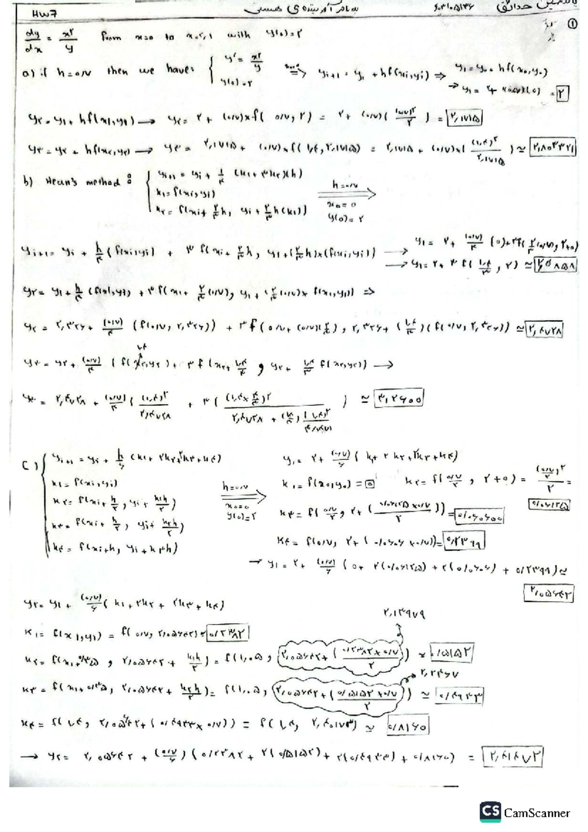 Numerical Exercise: Hw7 Solutions and Methods for Differential ...