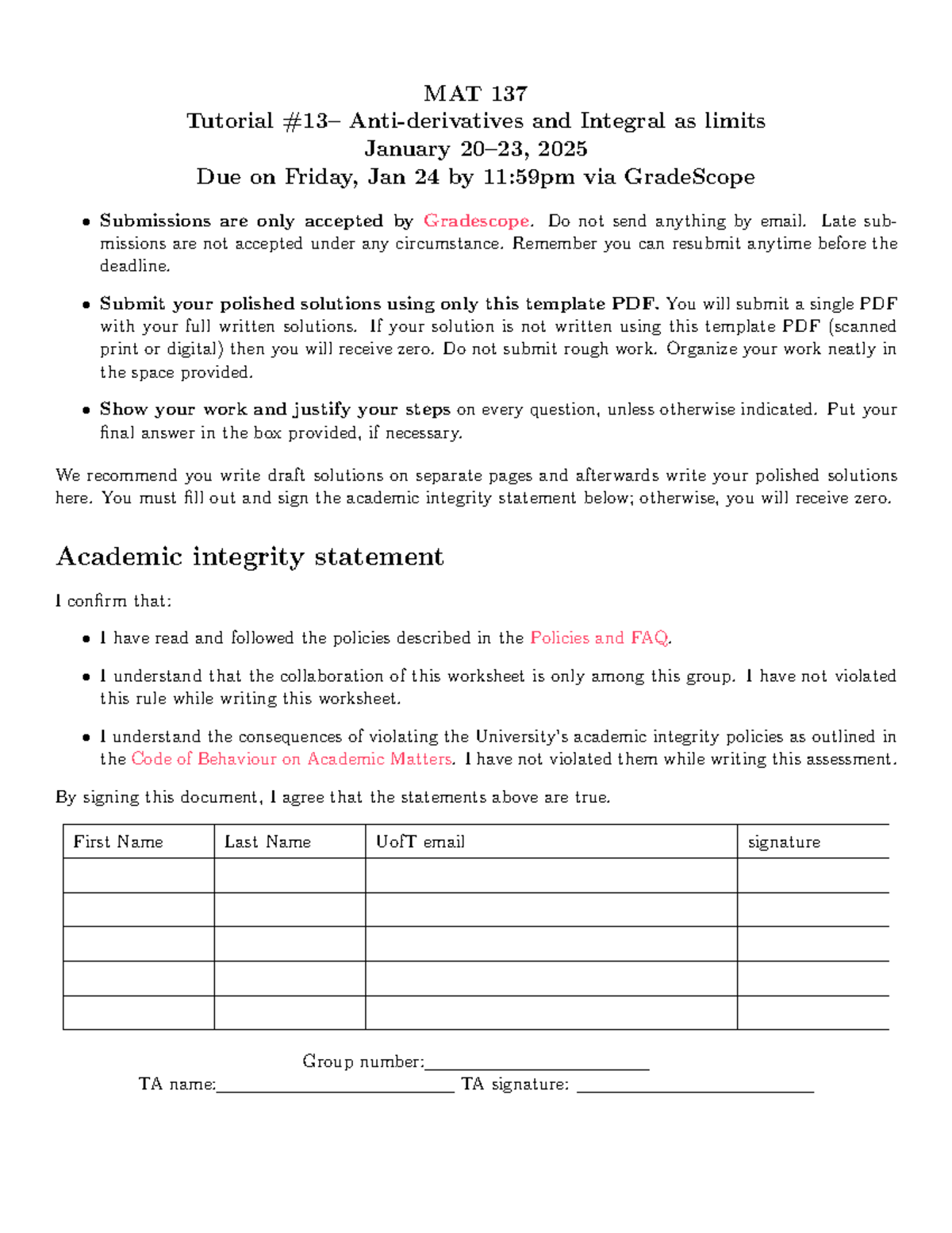 137 2425 T13worksheet - tutorial - MAT 137 Tutorial #13– Anti ...