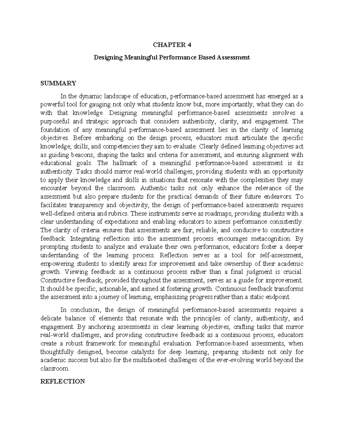 Chapter 4: Designing Meaningful Performance-Based Assessment - Studocu
