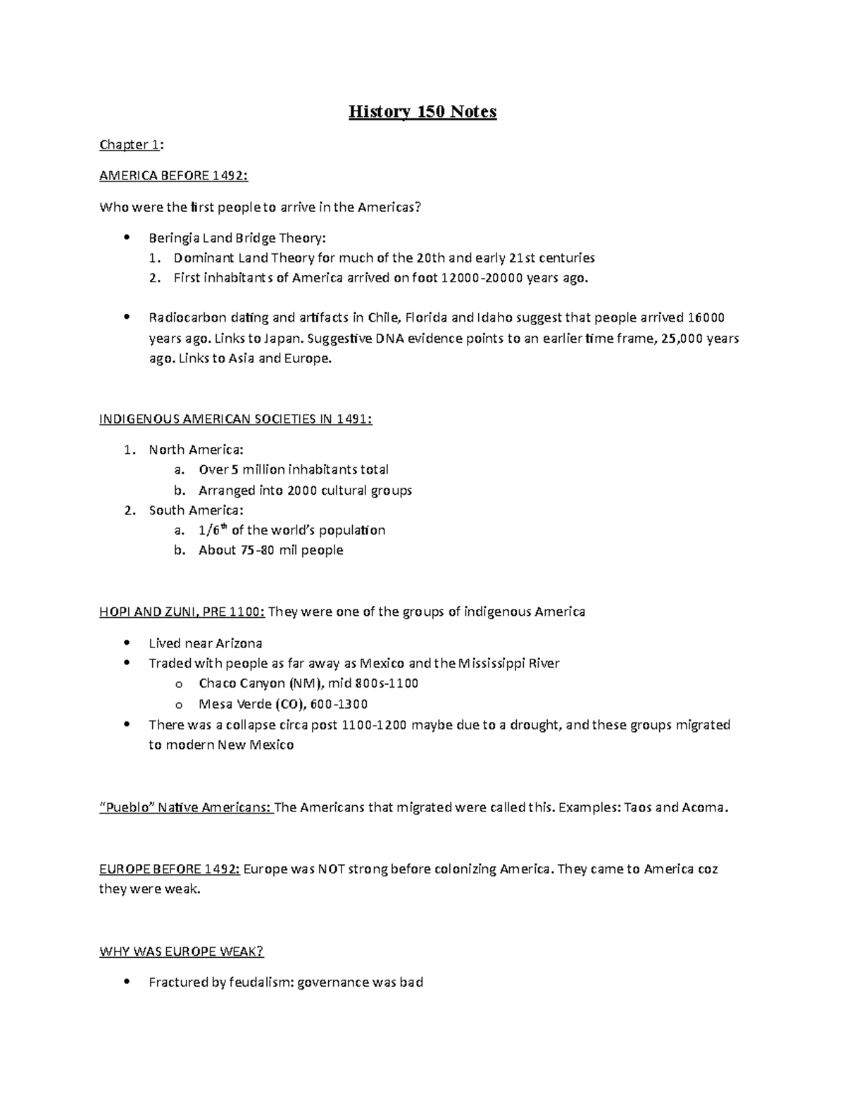 History 150 Final Exam Notes: America Before & After 1492 - Studocu
