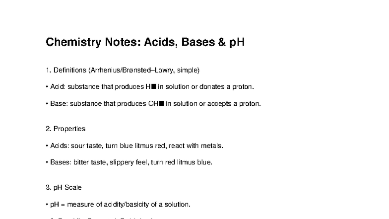 Chemistry notes 09 acids bases - Chemistry Notes: Acids, Bases & pH ...
