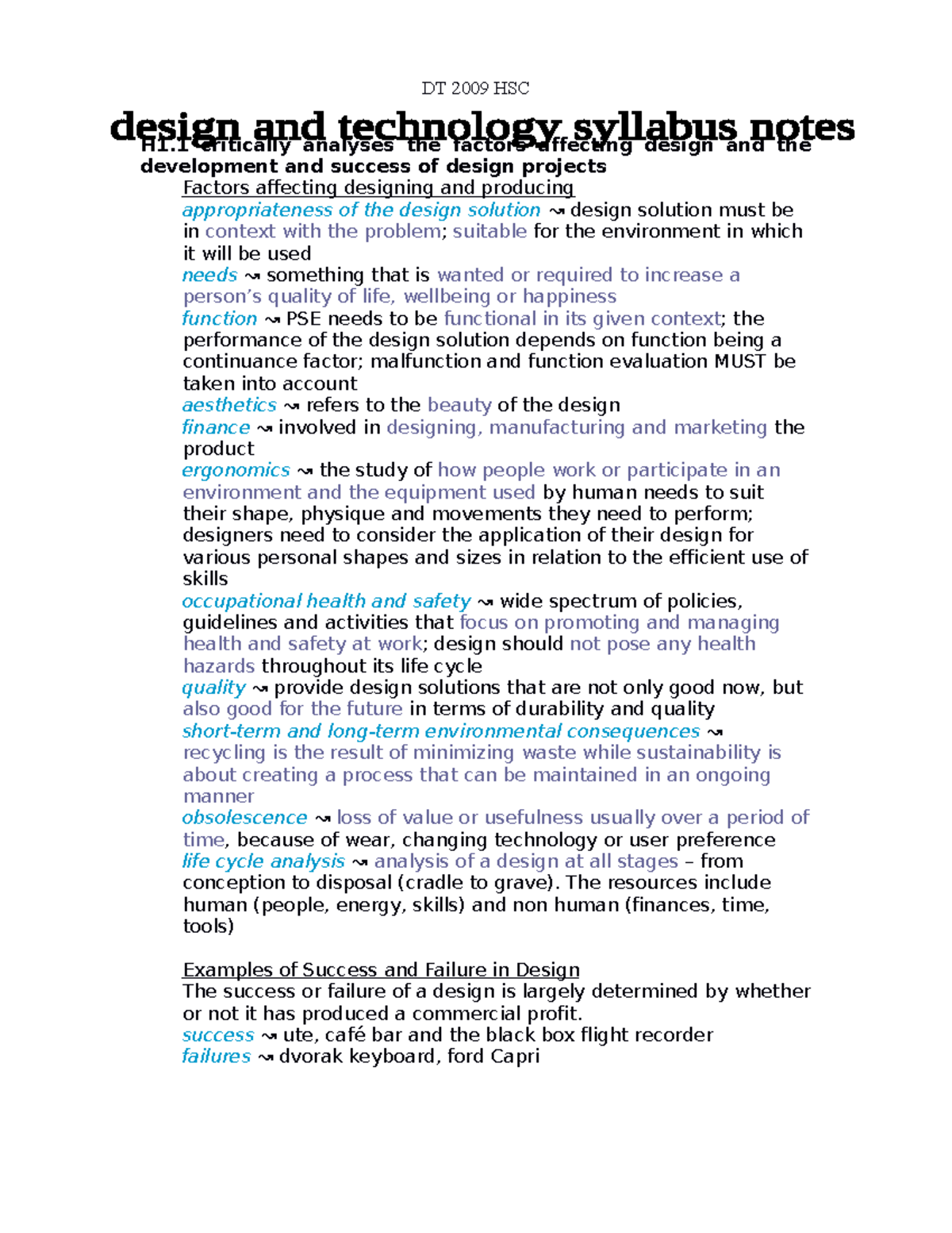 Design Tech HSC Notes: Key Factors in Design Success - Studocu