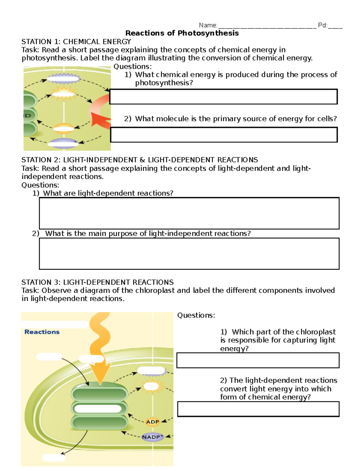 Photosynthesis Reaction Learning Stations: Concepts & Processes - Studocu