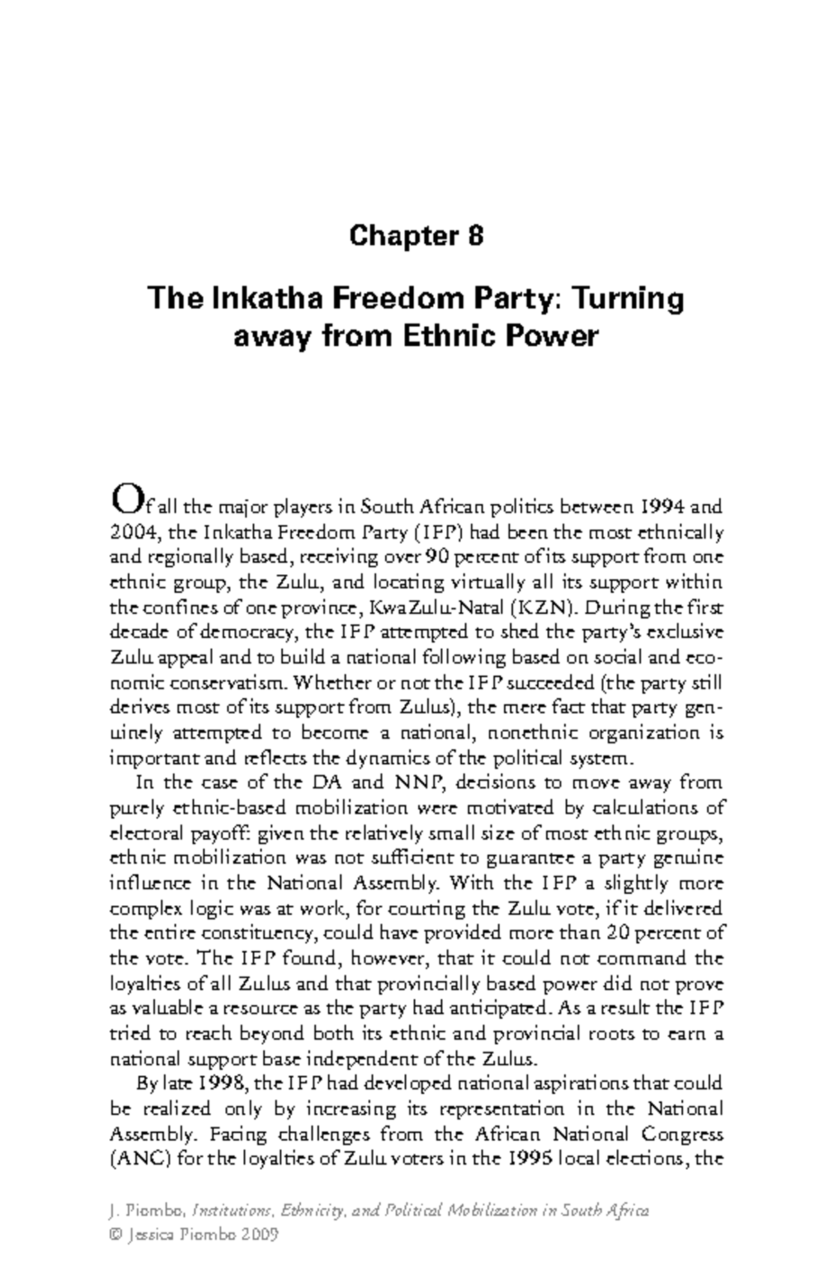 Chapter 8: The Inkatha Freedom Party's Shift from Ethnic to National ...