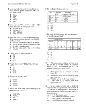 Gen Chem II Study Guide -2 - General Chemistry II Final Exam Study Guide Exam: - American ...