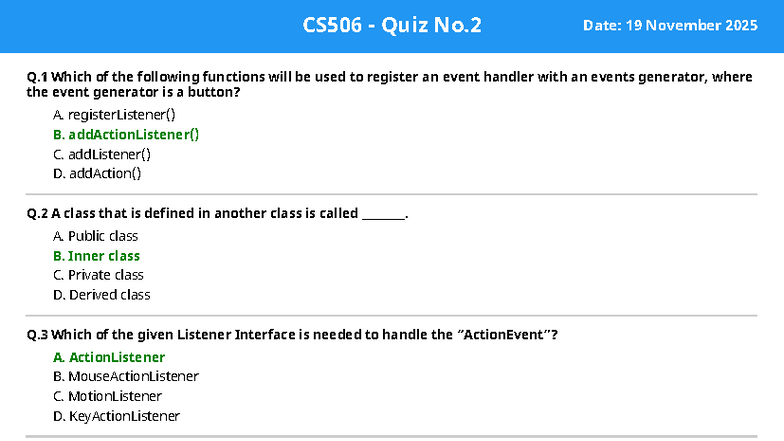 CS506 Quiz No.2 - Java Event Handling and SQL Statements - Studocu