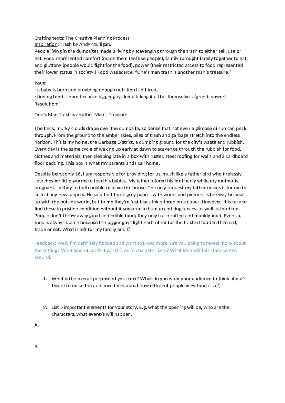 Crafting Texts: Creative Planning for "Man Trash, Another Treasure ...