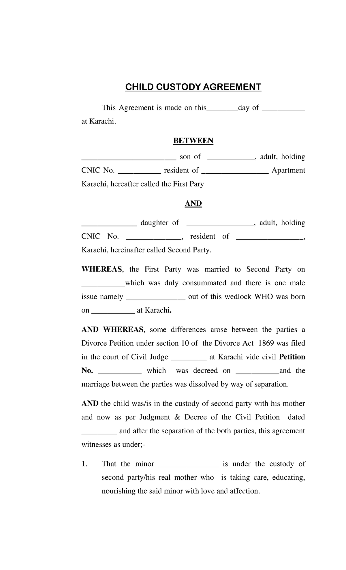 Sample Child Custody Agreement - CHILD CUSTODY AGREEMENT This Agreement ...