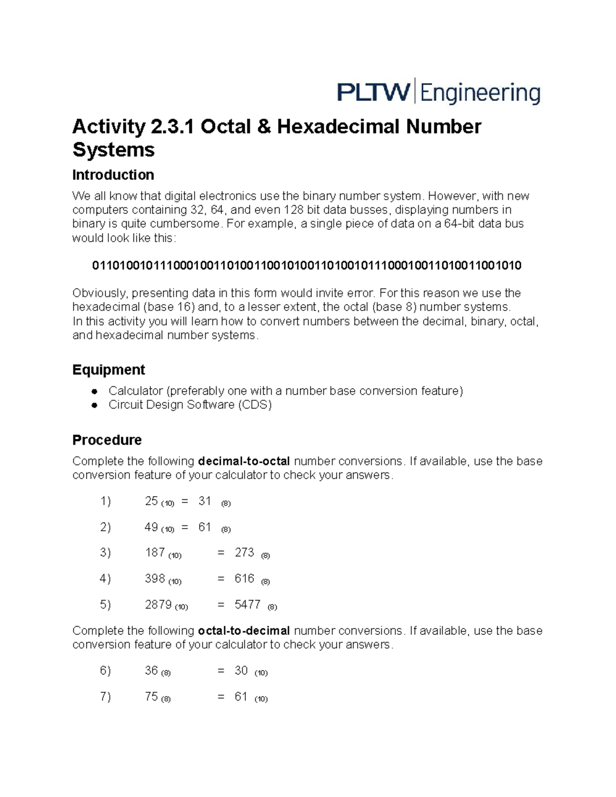 2.3.1 Octal & Hexadecimal Number Systems Assignment for DE - Studocu