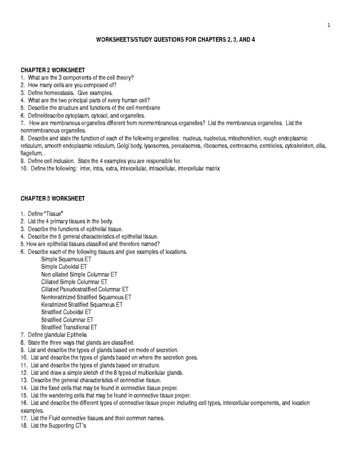 Worksheets Chapters 2, 3, 4 - 1 WORKSHEETS/STUDY QUESTIONS FOR CHAPTERS ...
