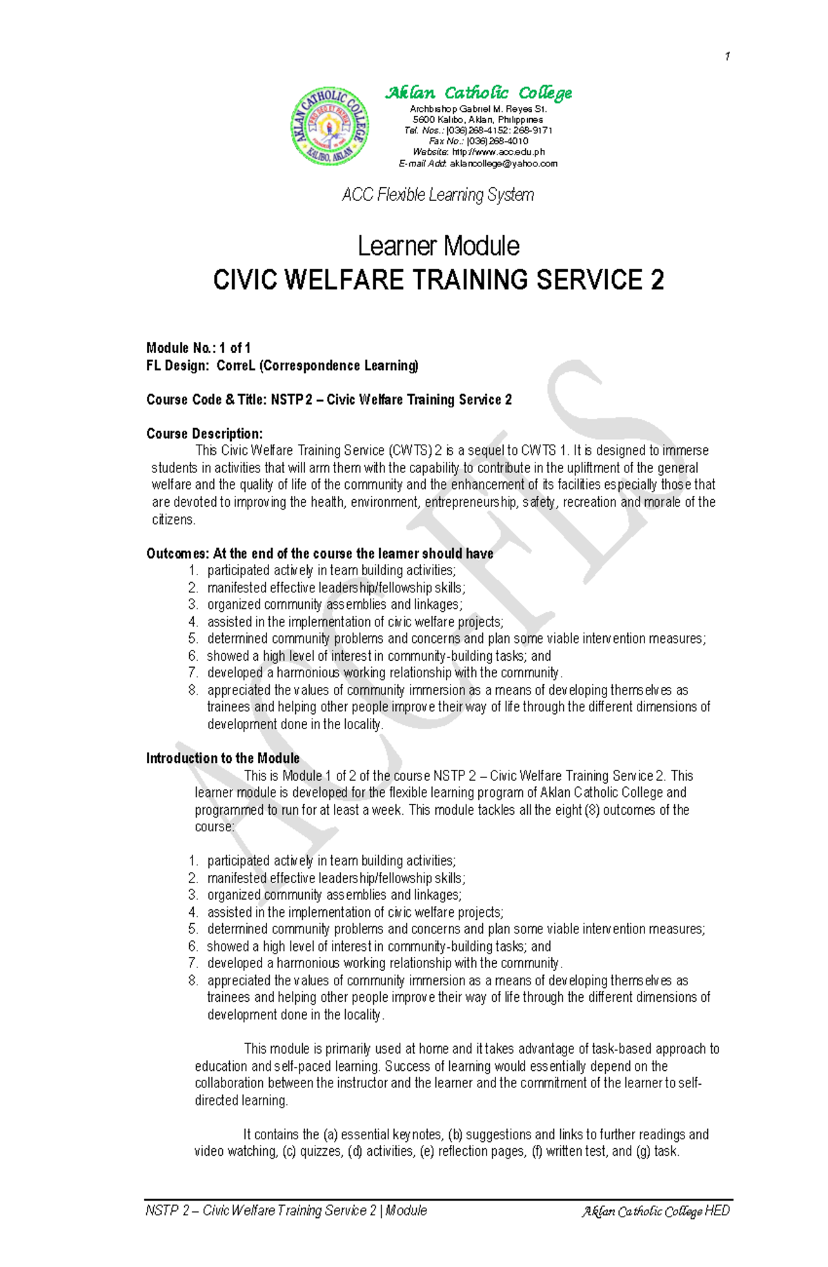 NSTP-2 Module 1 - Lecture Notes on Civic Welfare Training Service - Studocu