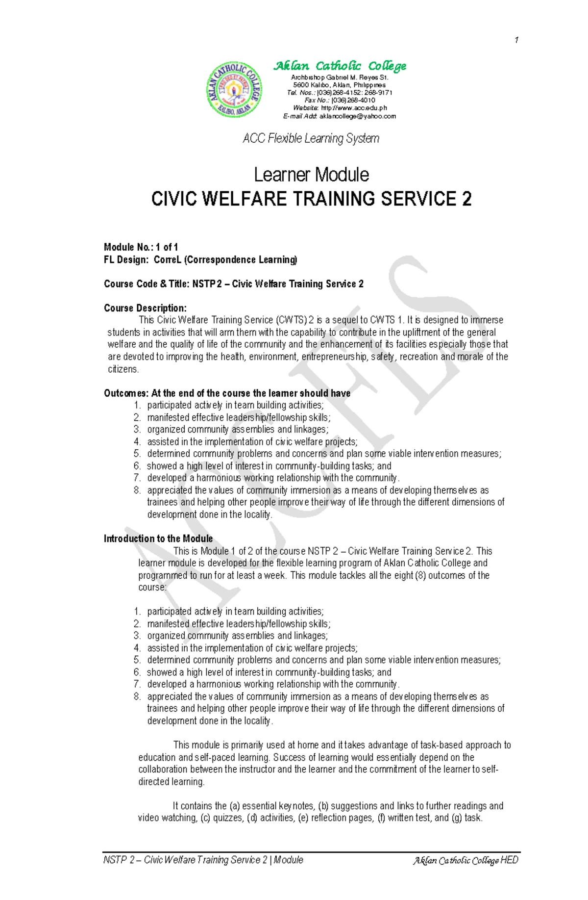 NSTP-2-Module - Lecture notes 1 - ACC Flexible Learning System Learner ...