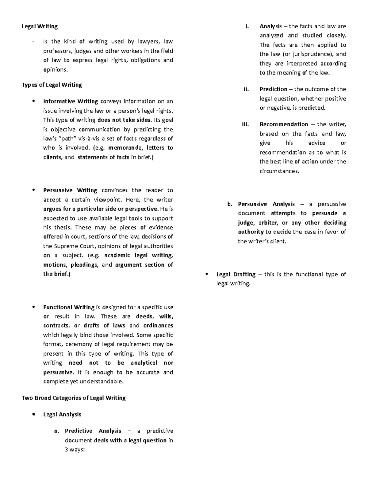 Legal writing reviewer - Legal Writing - Is the kind of writing used by ...