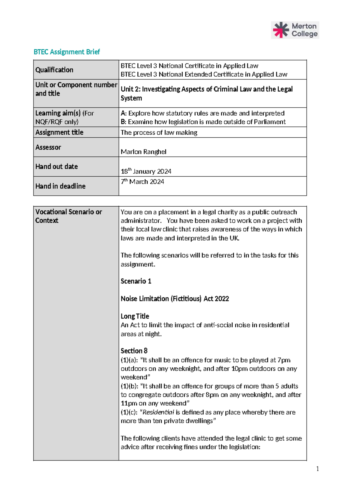 Unit 2: Investigating Criminal Law & Legal System Assignment 1 - Studocu