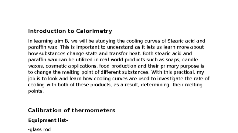 Calorimetry Practical: Cooling Curves of Stearic Acid & Paraffin Wax ...