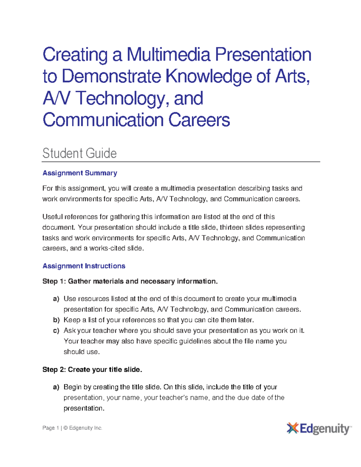 Creating a Multimedia Presentation on Arts, A/V Tech, & Comm Careers ...