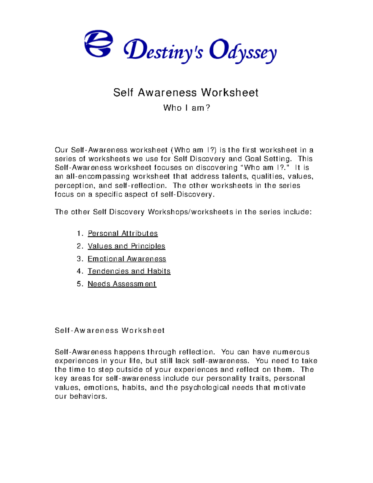 Self-Awareness-Performance Task - Self Awareness Worksheet Who I am ...
