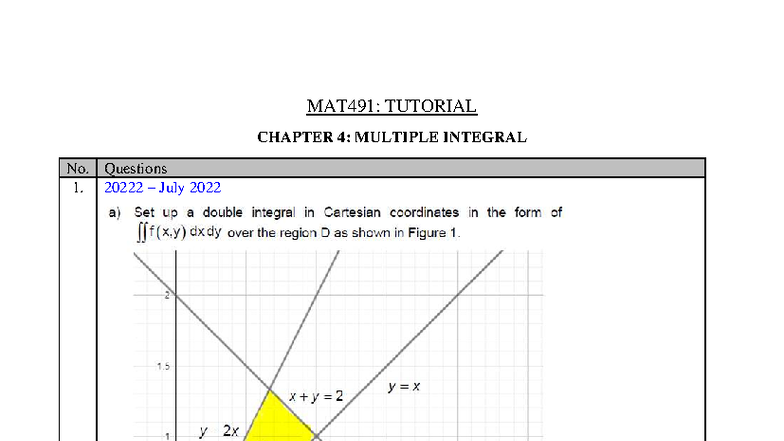 MAT491: Tutorial Chapter 4 - Multiple Integral Questions - Studocu