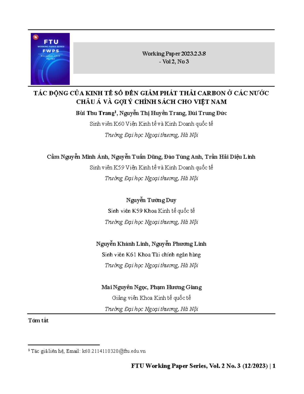 FTU Working Paper Series, Vol 2 No 3 - Digital Economy's Impact on ...