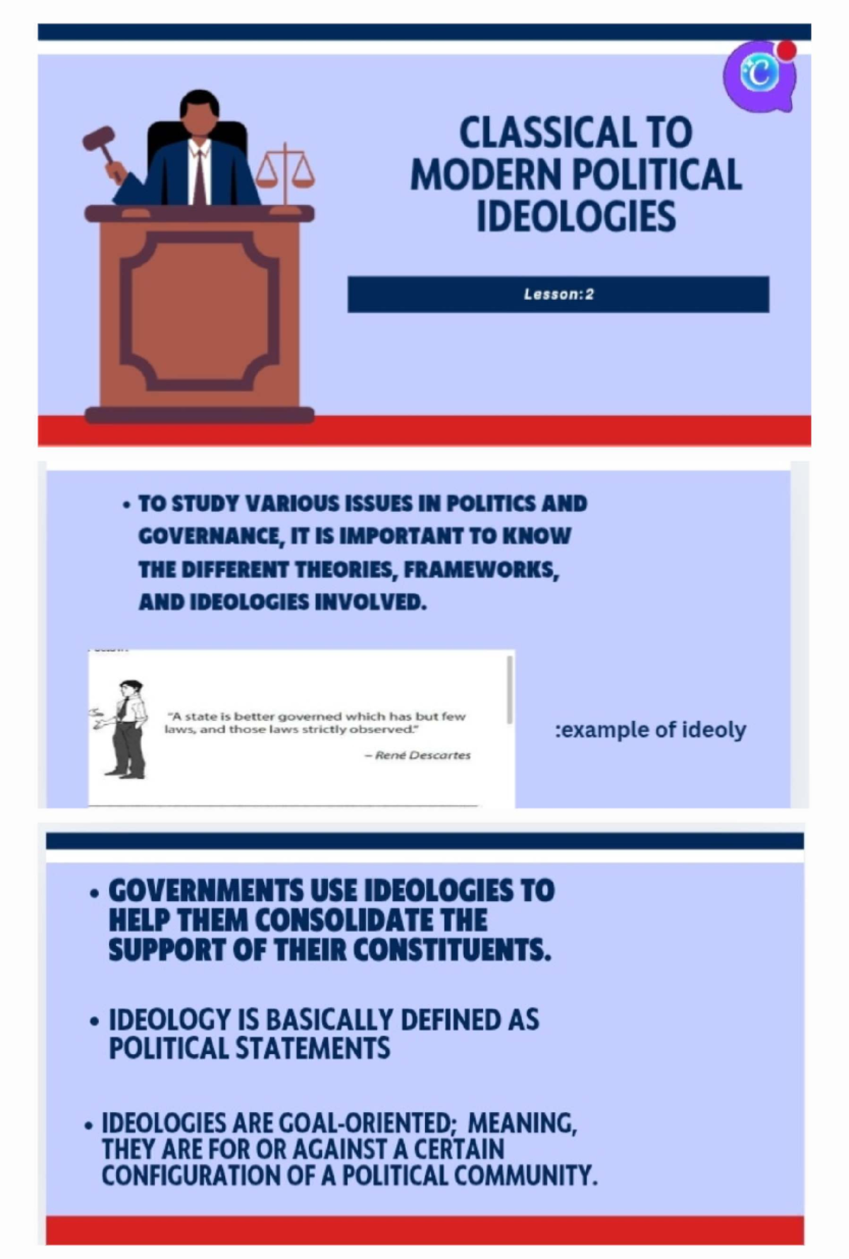 C CLASSICAL TO MODERN POLITICAL IDEOLOGIES Lesson 2: Understanding Key ...